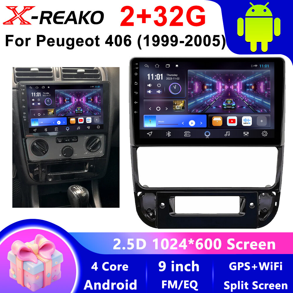 Штатная магнитола Peugeot 406 1999-2005 Android IPS 2DIN с GPS, CarPlay, Android Auto, Bluetooth и вход камеры