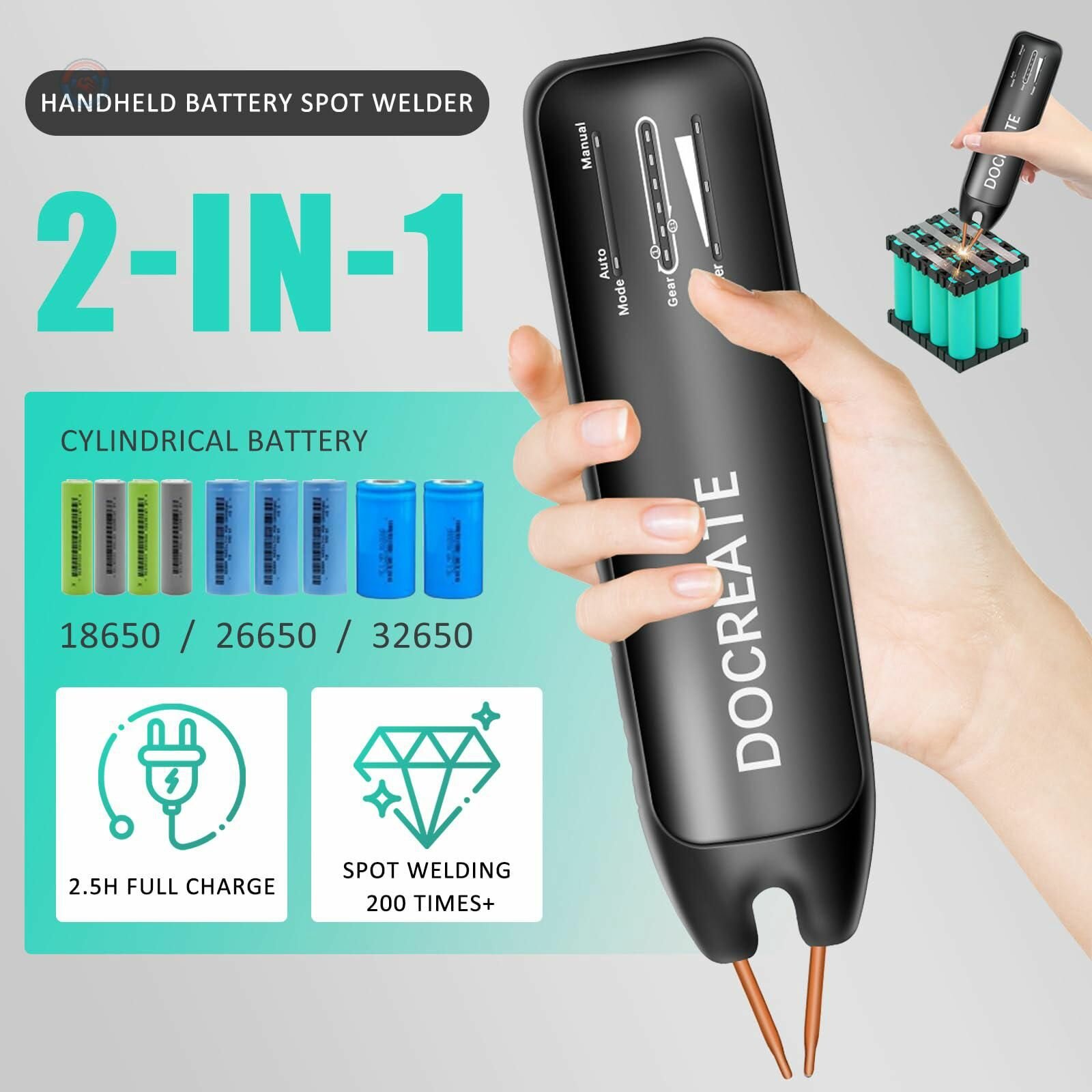 Портативный аппарат для точечной сварки 18650, регулируемая мощность 11 уровней, сварка никелевой ленты 0,1-0,2 мм, ручной инструмент DIY