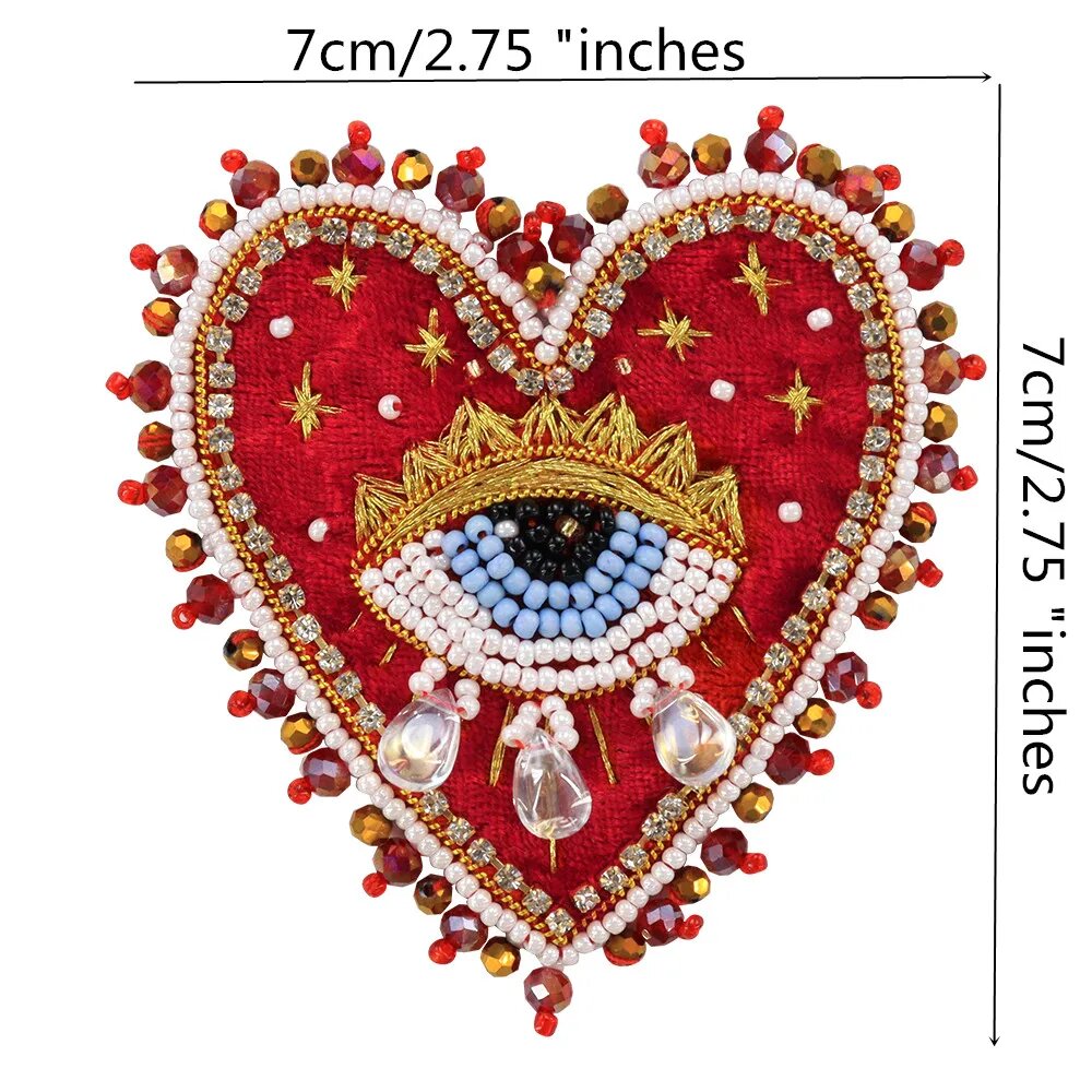 Нашивки сердце бисер 2 шт Красный, H(2 pieces)