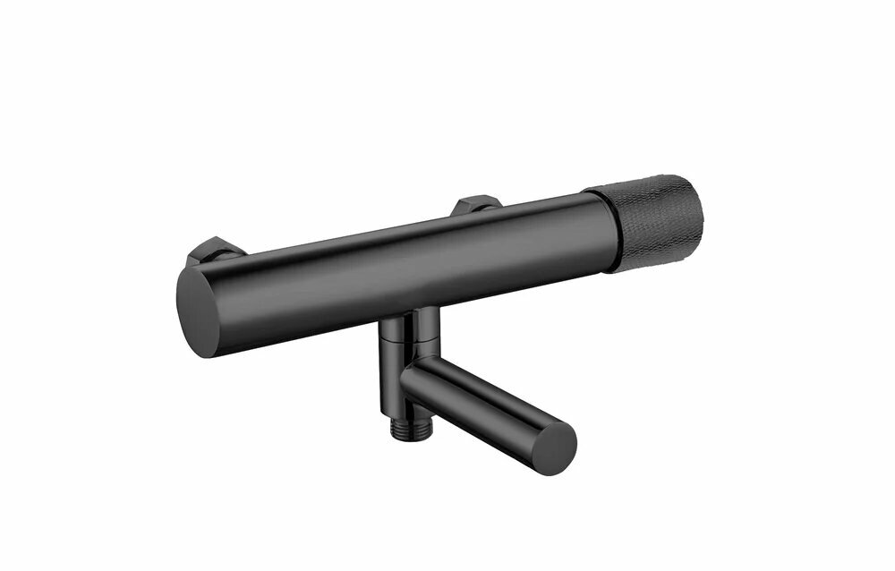 Смеситель для ванны с душем Olive'S Mansa 36201MNB с душевым гарнитуром, настенный, однорычажный, с поворотным изливом, черный, матовый, латунный, с керамическим картриджем