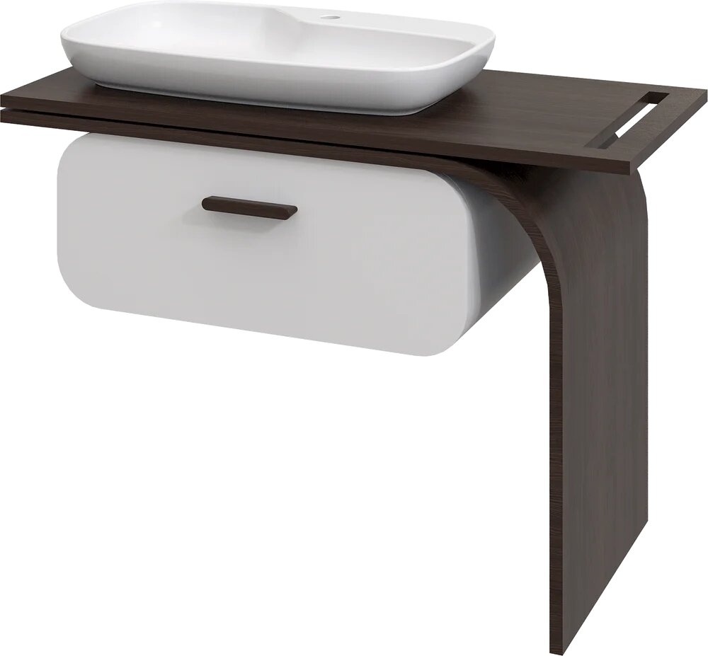 Тумба с раковиной Belinza Irony 95 подвесная, 95 см, накладная, белая, темное дерево, матовая, из МДФ, с ящиками, раковина для ванной фаянсовая, прямоугольная