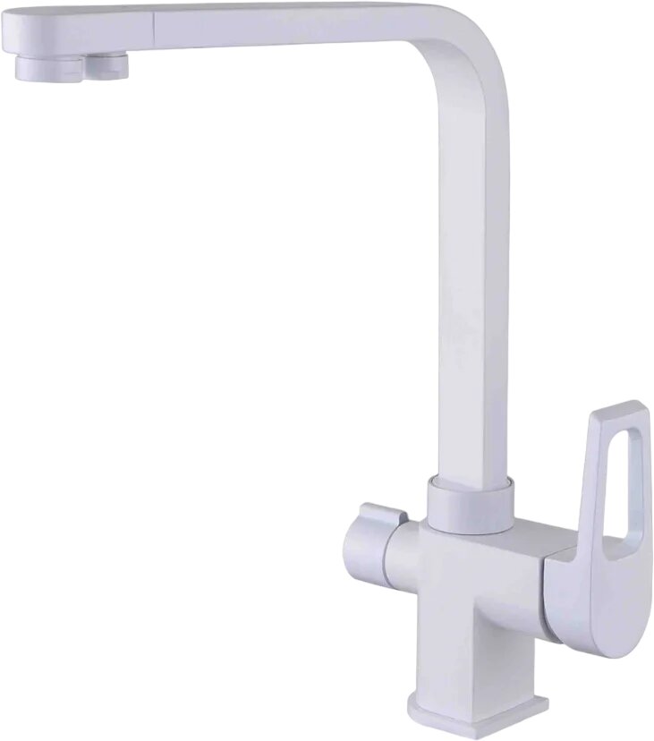 Смеситель для кухни Zorg Clean Water ZR 334 YF white с краном для питьевой воды, с поворотным изливом, белый, глянцевый, однорычажный, латунный, с керамическим картриджем