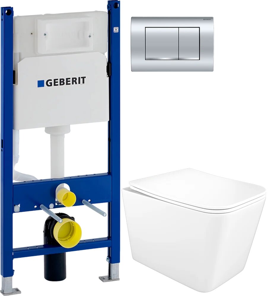 Комплект 5 в 1: Инсталляция Geberit Duofix Delta 458.163.21.1 / Унитаз подвесной STWORKI Молде S23401WH / Сиденье с микролифтом, Кнопка хром, Комплект креплений