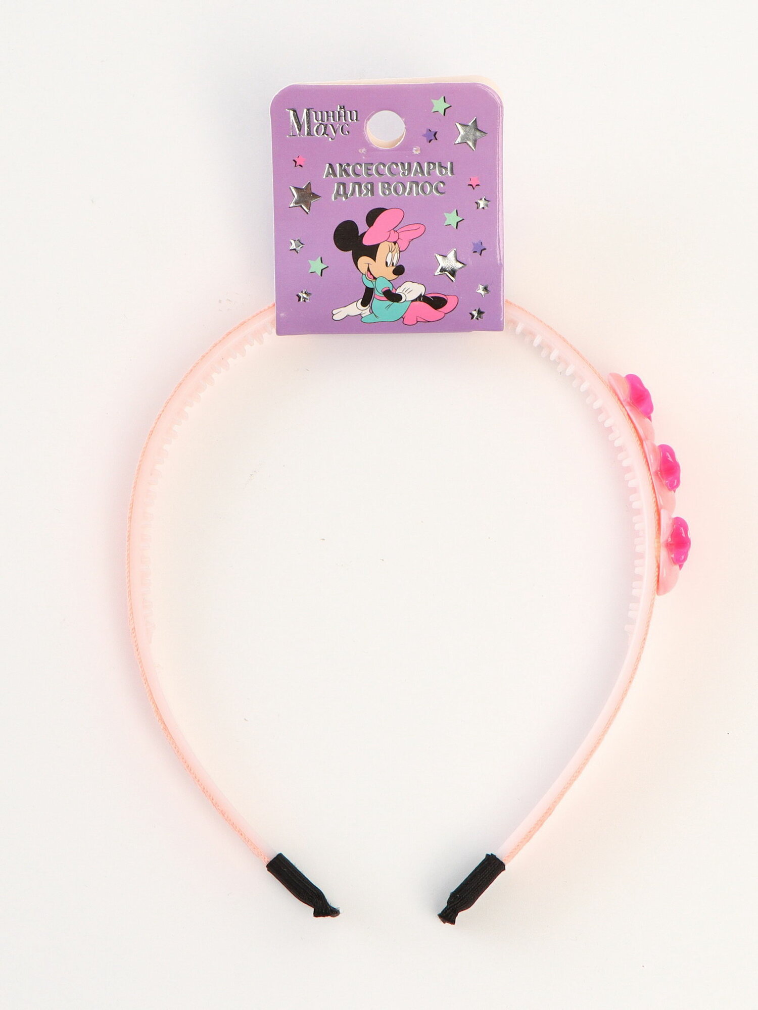 Ободок для волос розовый, Минни Маус, вид ободка: банты, цветы