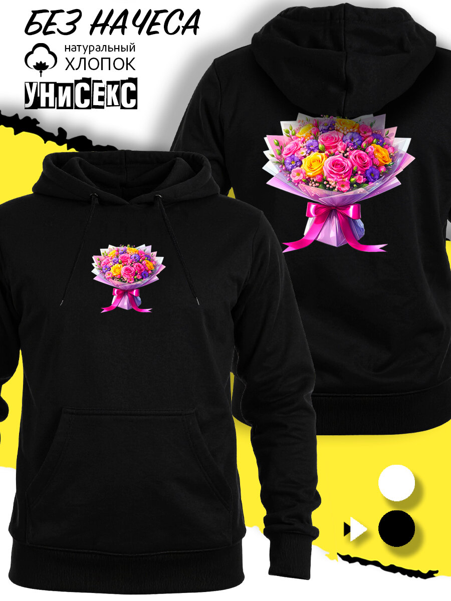 Худи Толстовка свитшот с букетом цветов розы