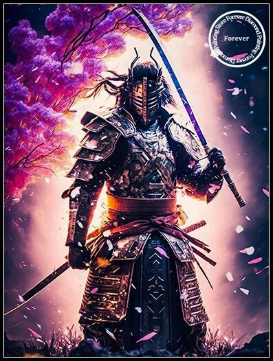 Картина алмазной мозаикой на подрамнике "самурай" круглые бриллианты 40х50см