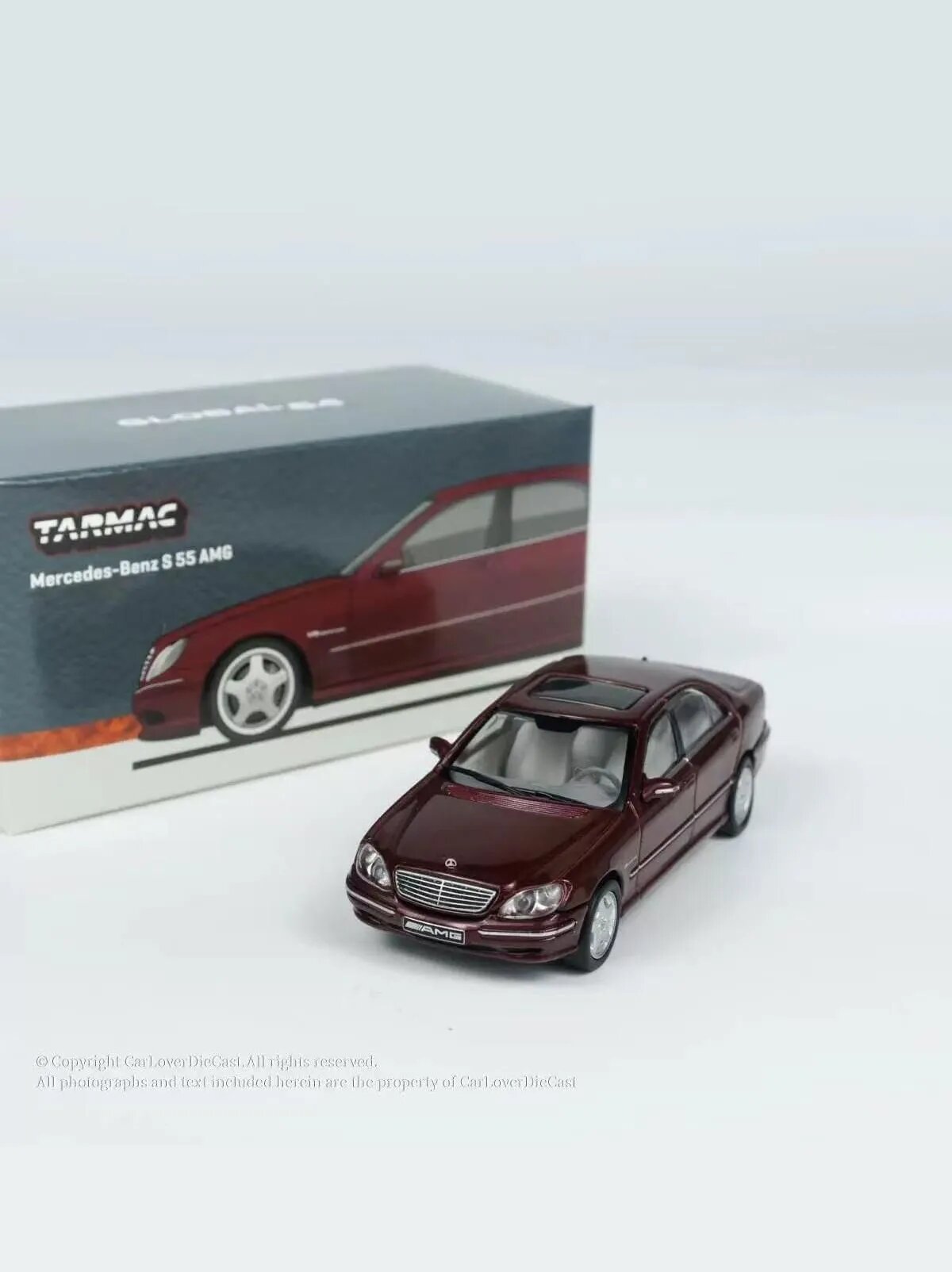 Машинка Tarmac Works TW 1/64 Mercedes-Benz S 55 AMG Bordeaux Red Metallic Die-cast Alloy Car Model Collection Display Gift