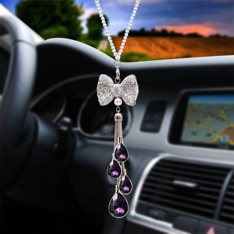 Подвеска для зеркала Ai, стеклянный горный хрусталь, с бантом-каплей воды, фиолетовая