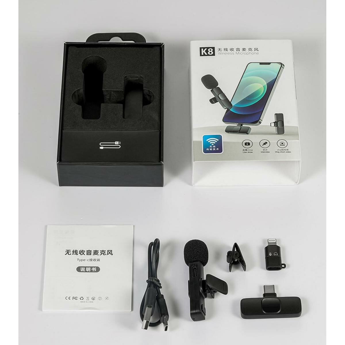 K9 Dual Original Wireless Mic для Wireless 2 Микрофон для устройств iOS и Type-C, беспроводной петличный микрофон с шумо