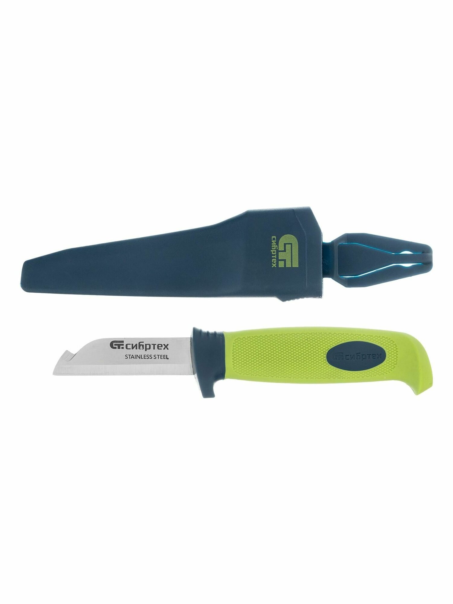 Нож монтажника с чехлом, обрезиненная рукоятка, 190 мм, лезвие 67 мм Сибртех 79012