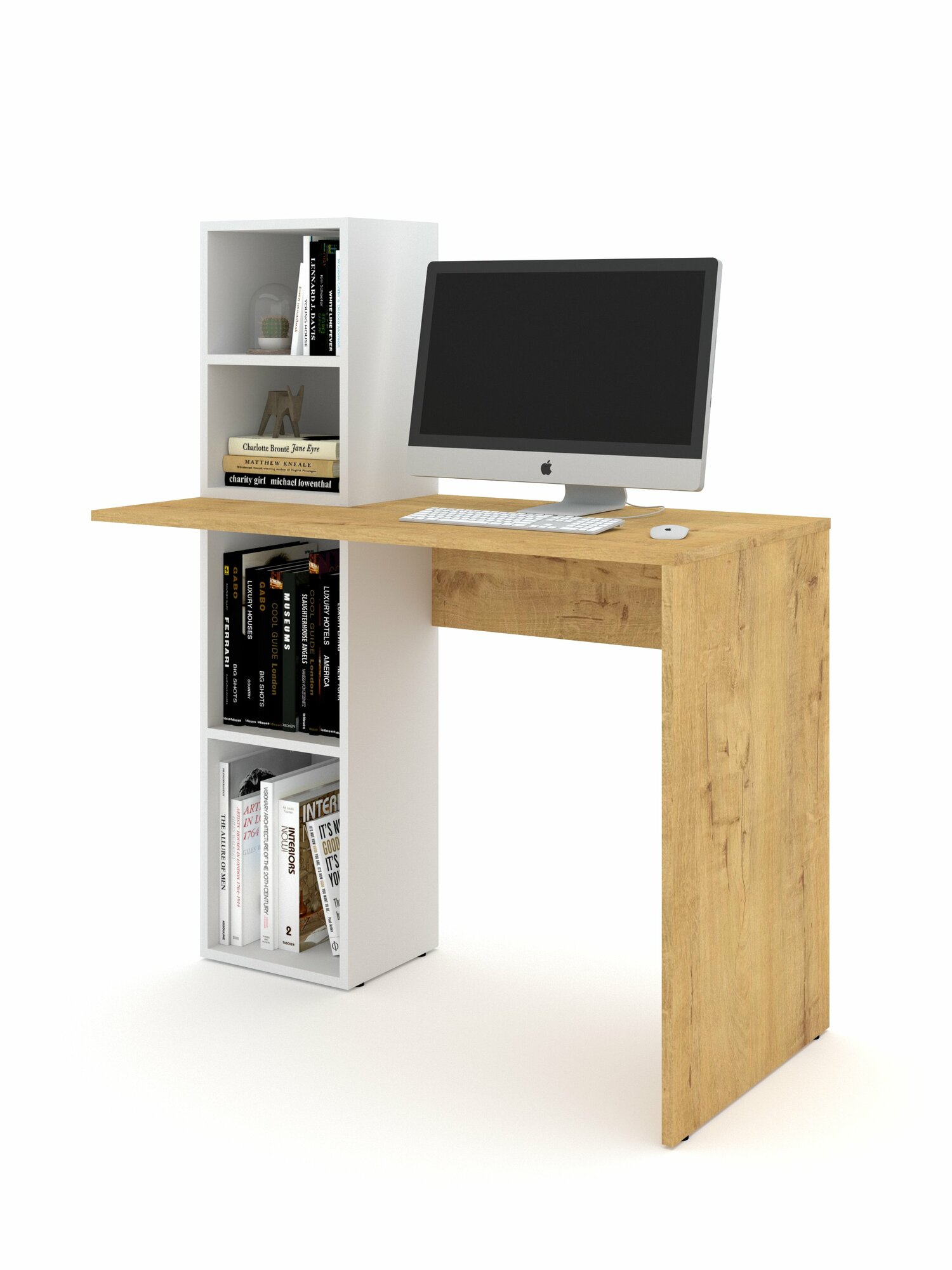 Есэндвич Лаворо 10 Компьютерный стол со стеллажом левый 100х120х50 см (Дуб бунратти/Белый)