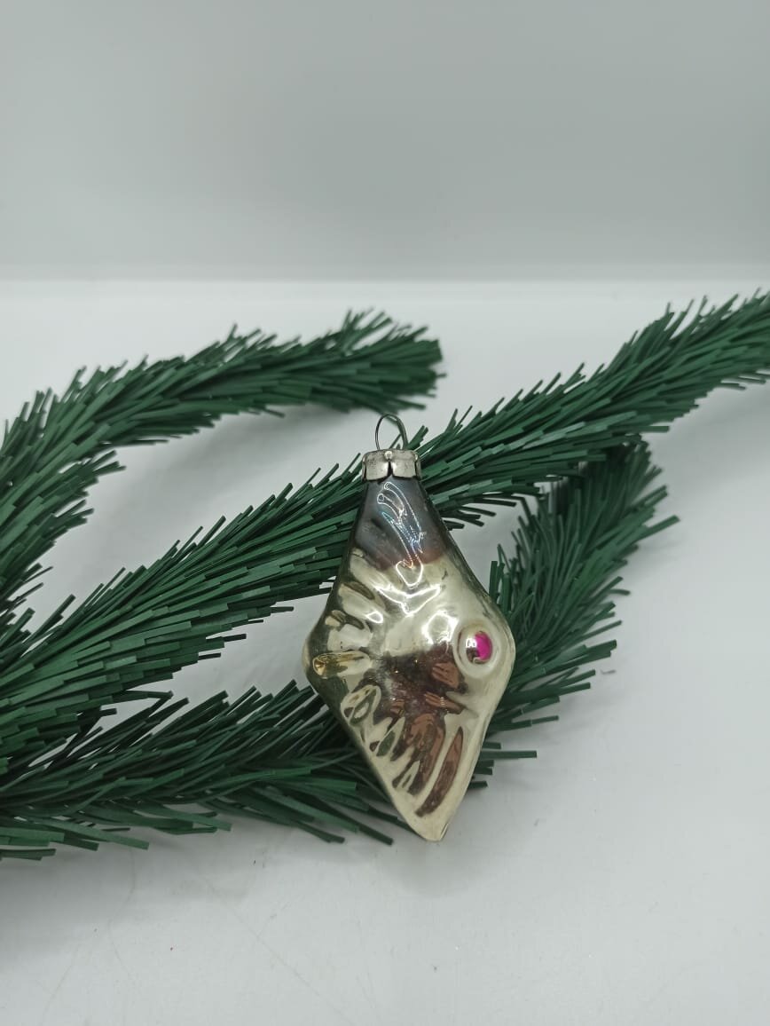 Елочная игрушка подвесная Кальмар винтажная советская, стекло, СССР