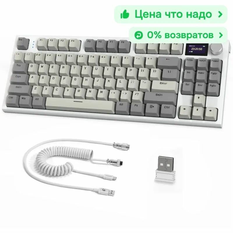 Механическая клавиатура ATTACK SHARK RK86, проводная 2.4G Wireless/BT5.0/USB-C, 75% раскладка TKL 87 клавиш с 1.2' TFT HD цветным дисплеем и CNC Knob, 27 RGB подсветка , горячая замена