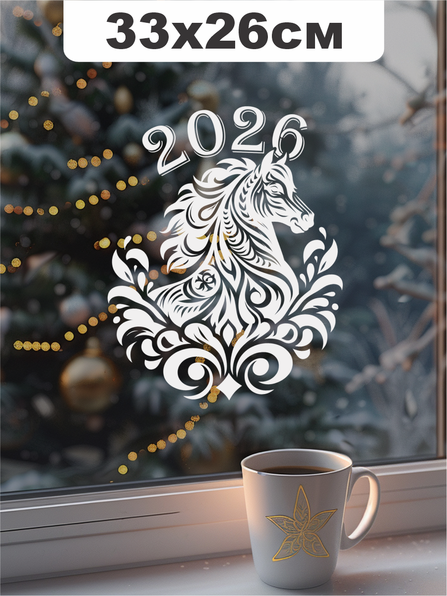 Наклейка на стену Конь лошадь новый год 2026