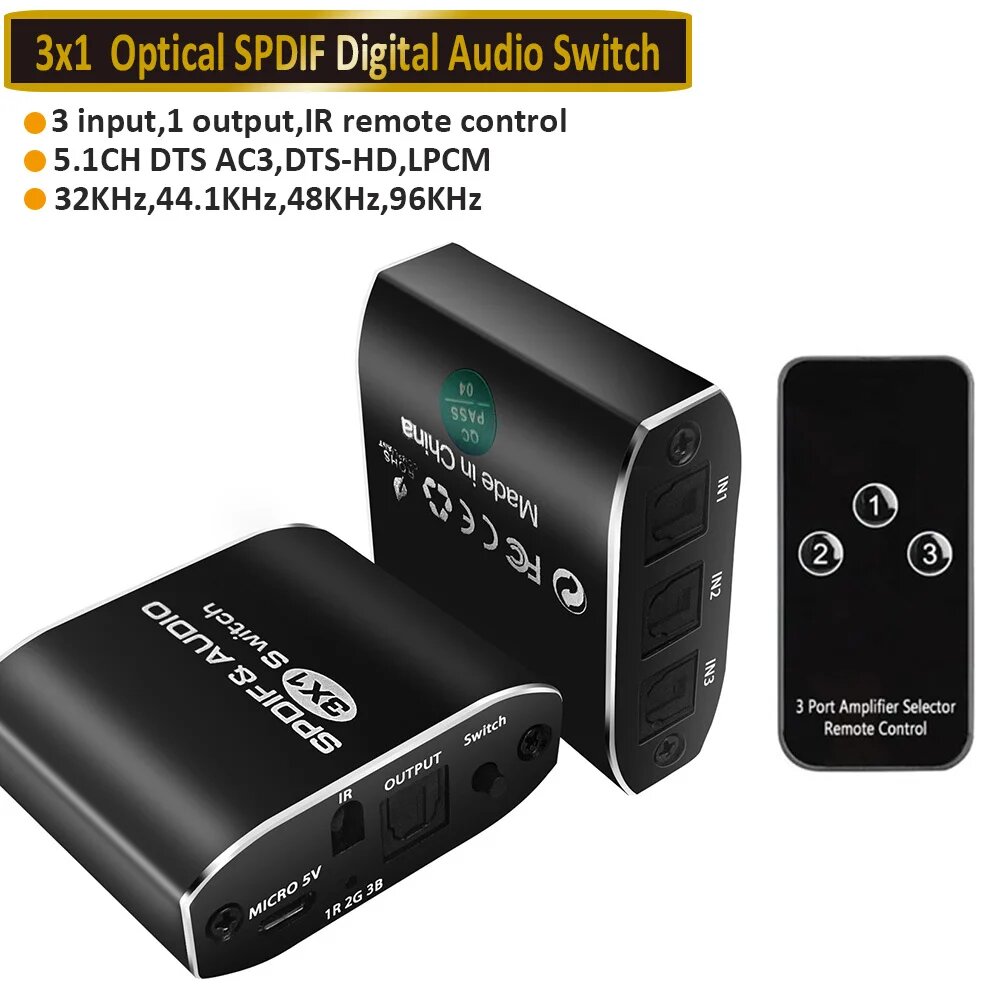 SPDIF Toslink переключатель 3x1, 3x1, check notes