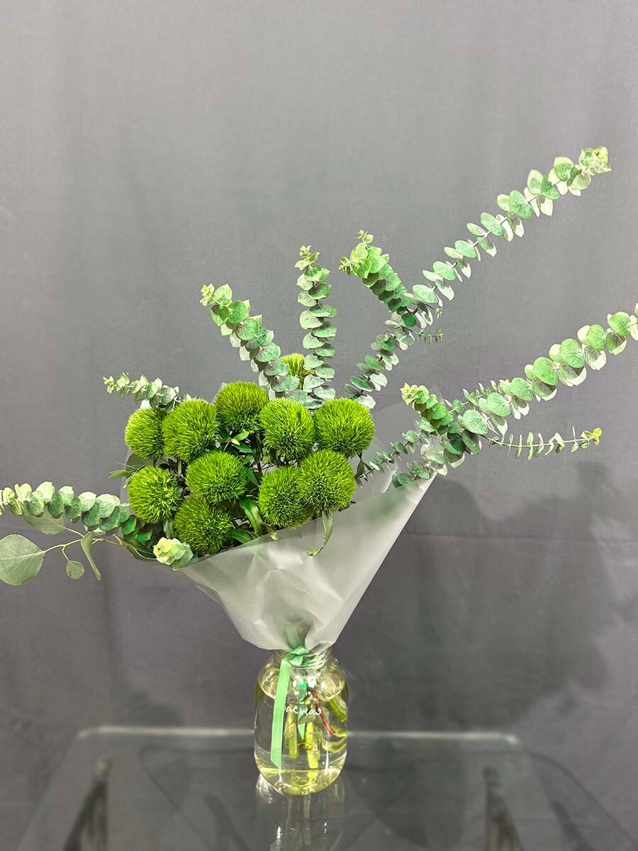 Букет Green Wings "Зеленая гвоздика", на стеблях 11 шт, высота 50см, бумага тишью/крафт