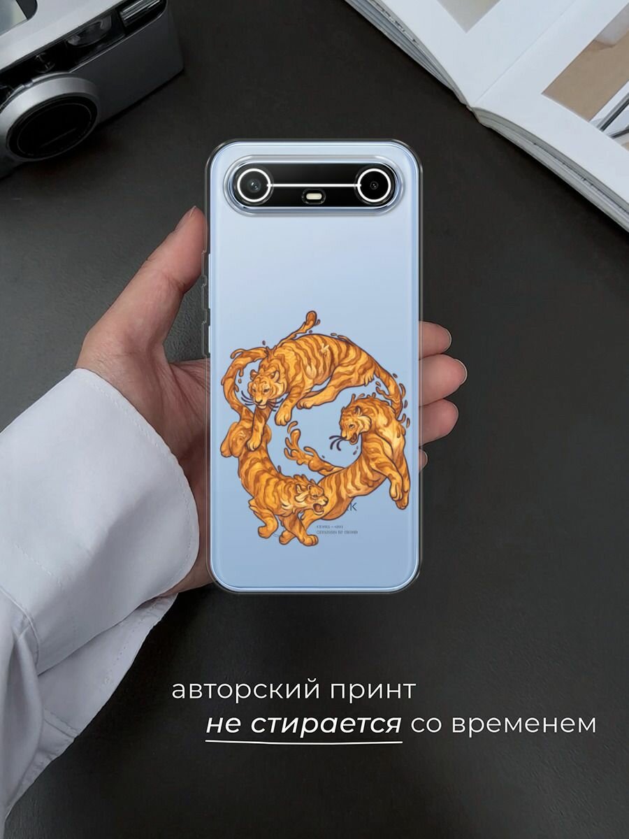 Чехол на Tecno Spark Slim / Текно Спарк Слим с принтом Играющиеся тигры 2, прозрачный — фото 1