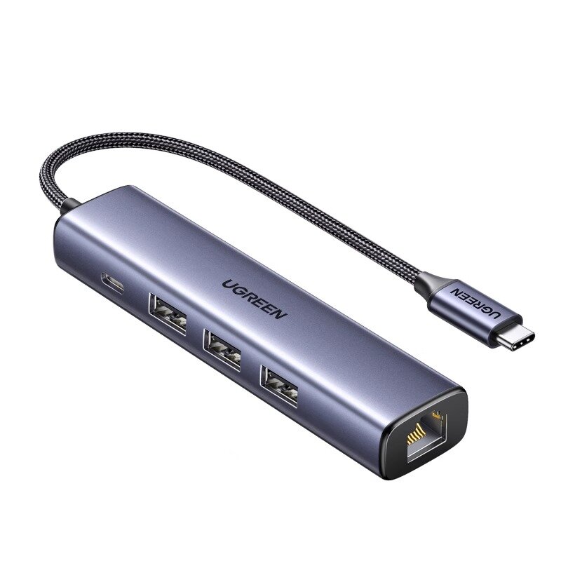 USB-C хаб UGREEN 5-in-1, usb3.0x3 + gigabit ethernet port + pd-20932 — фото 1