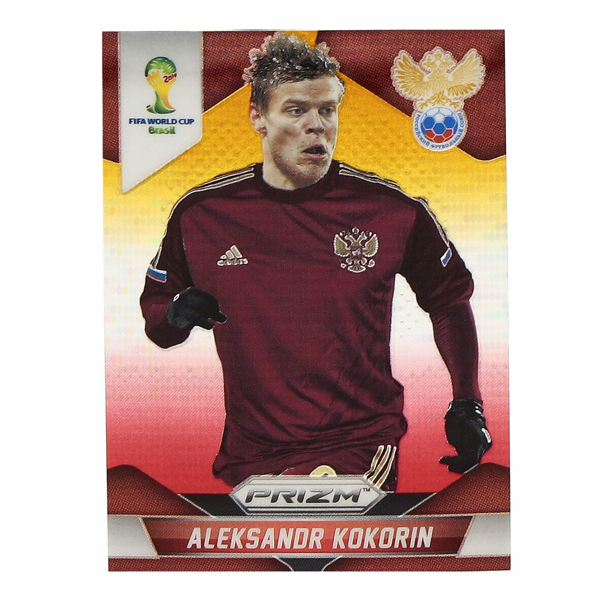 Коллекционная карточка Panini Prizm FIFA World Cup 2014: #169 Александр Кокорин - Yellow and Red Wave Pulsar