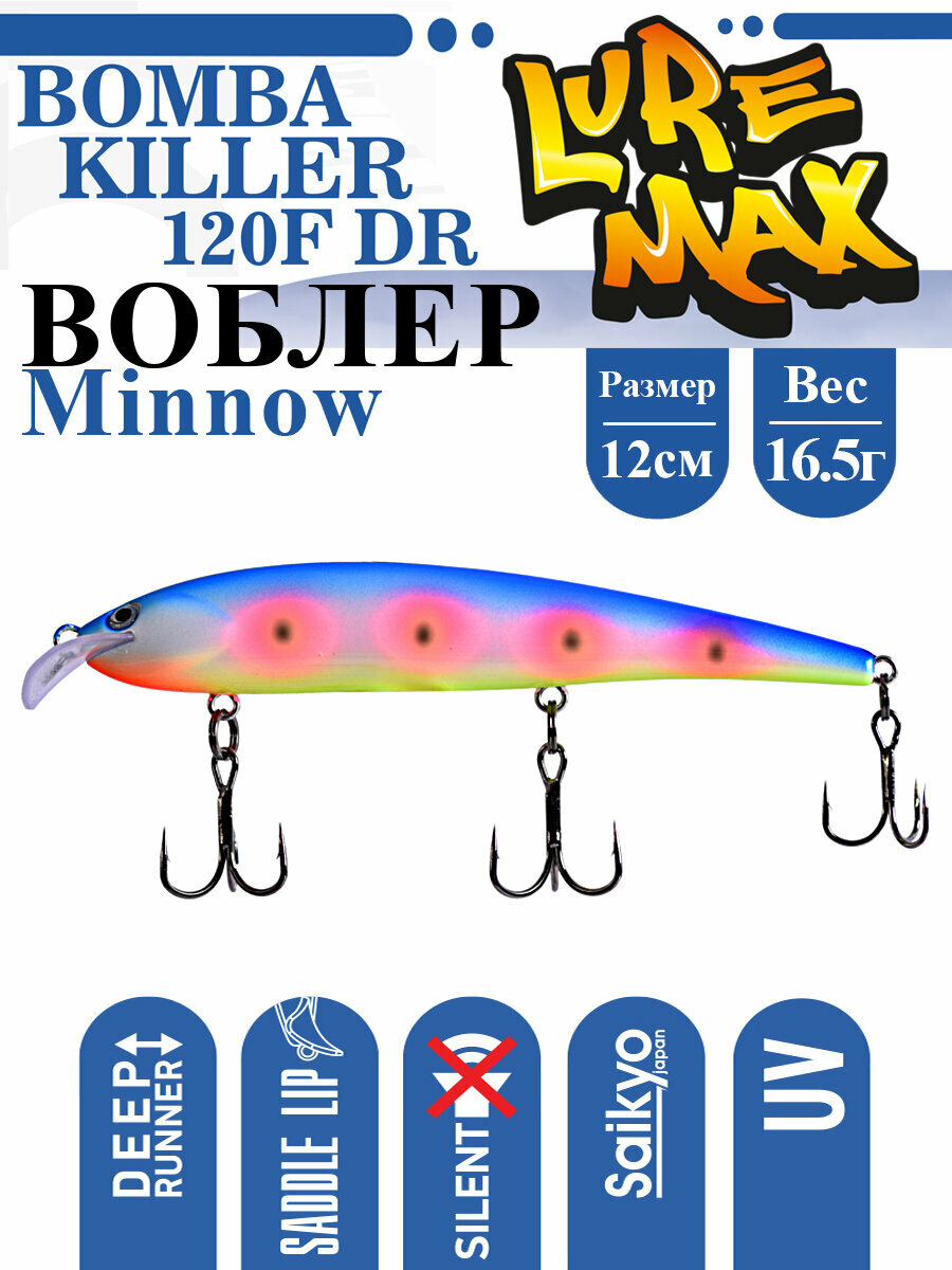 Воблер для рыбалки LureMax BOMBA KILLER 120FDR-137 16,5 г. для троллинга (судак, щука) плавающий