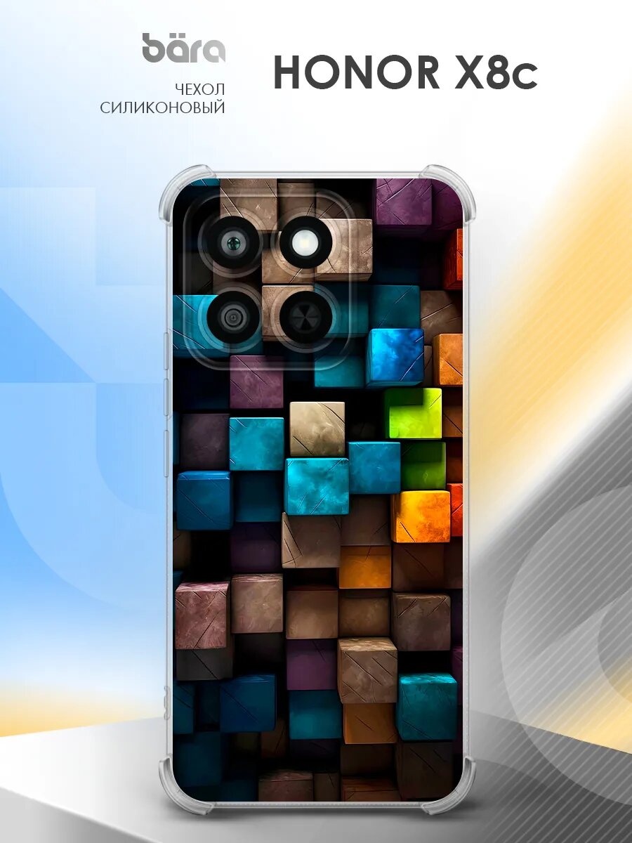 Чехол на Honor X8c / Хонор Х8с накладка, защита камеры и углов, прозрачный с рисунком
