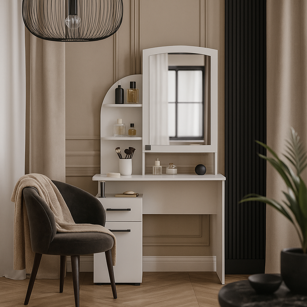 Туалетный столик с зеркалом, тумбой ящиком "Галант-5"белый МК"Пирамида"; 157х95х45см