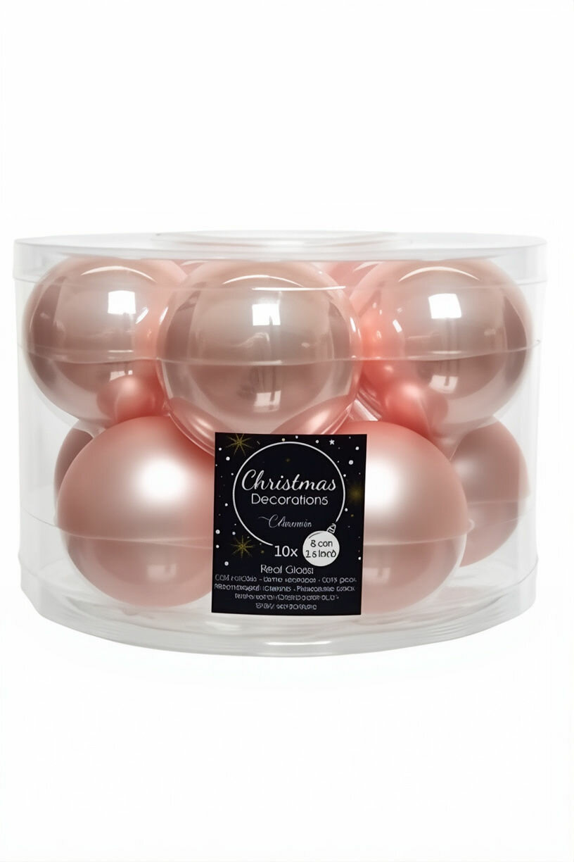 Набор стеклянных шаров матовых и глянцевых, цвет: нежно-розовый, 60 мм, 10 шт, Winter Deco 140127