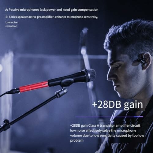 48V Dynamic Microphone Stage Microphone Portable Noise Reduction Clean Gain Dynamic Amplifier Black 1x Microphone Amplifier