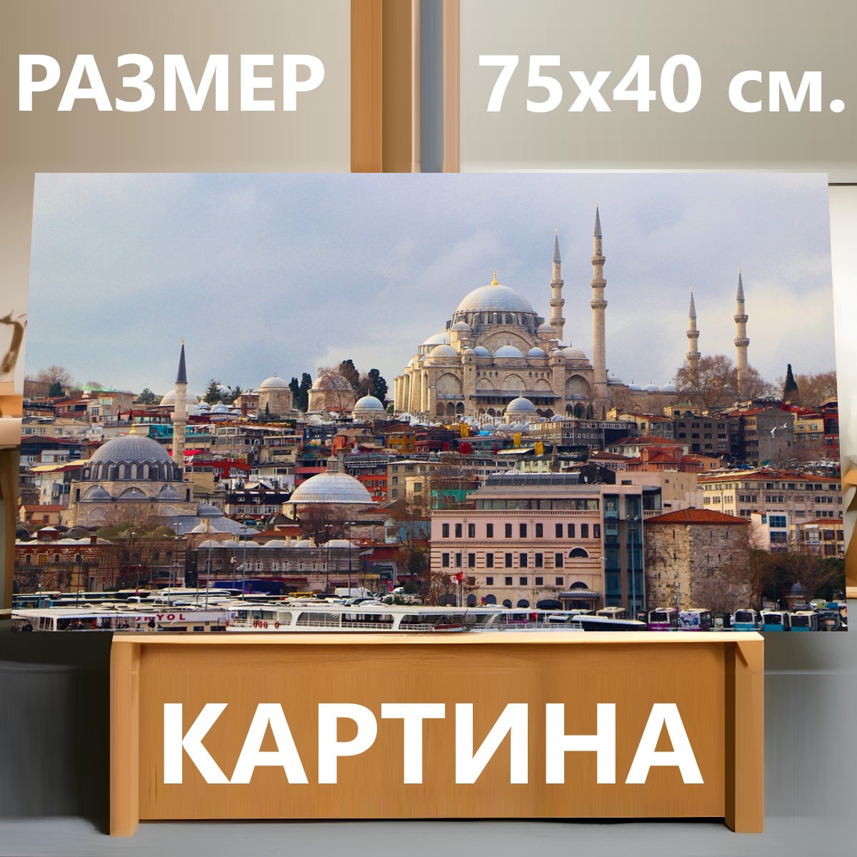 Картина на холсте "Cami, стамбул, турция" на подрамнике 75х40 см. для интерьера