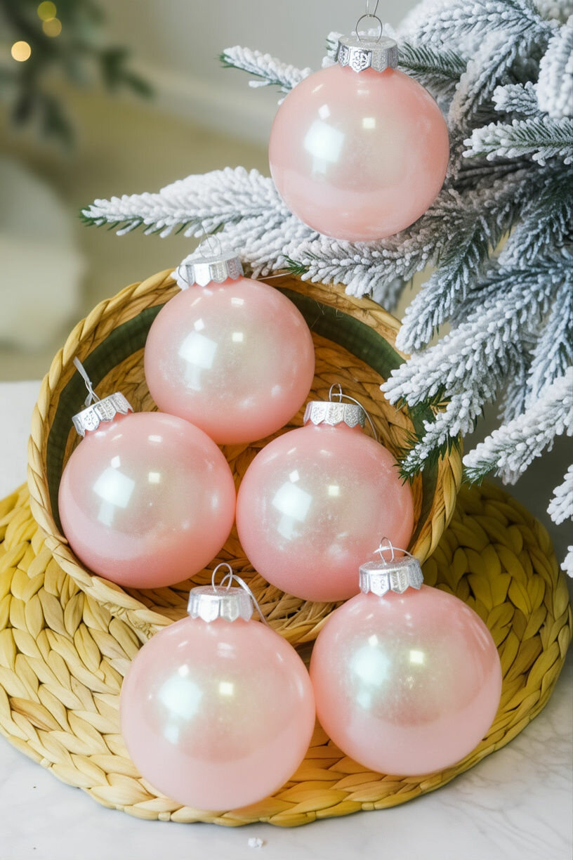 Набор ёлочных ПЭТ шаров УЮТ рождества, пластик, розовый бархат, 8 см, упаковка 6 шт, Winter Deco 1000834