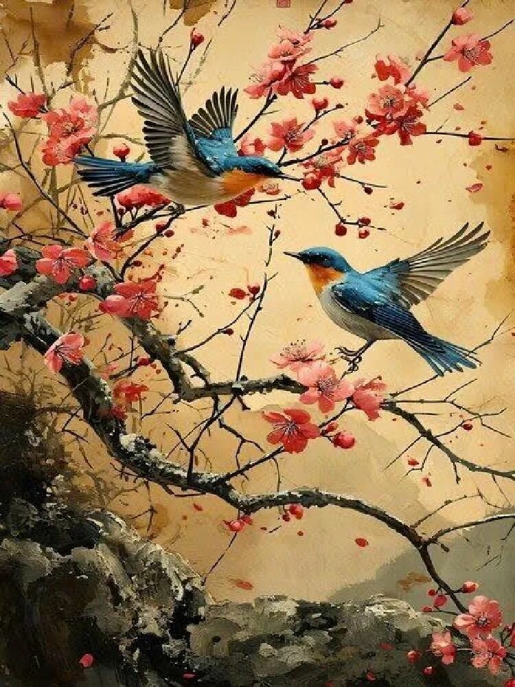 Набор для самостоятельной вышивки алмазами 5D Разноцветные птицы - круглая алмазная мозаика размером 40x50 см для украшения стен дома,40X50CM, белый