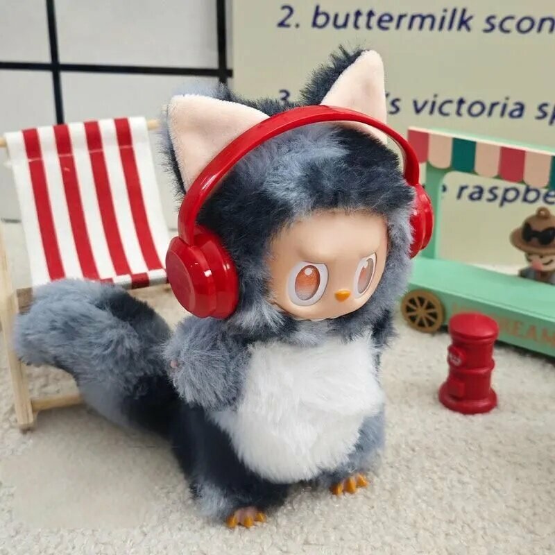 Костюм динозавра, слона и кошки с капюшоном для куклы лабубу 17 см милый наряд в стиле косплей, без куклы, в очках и наушниках