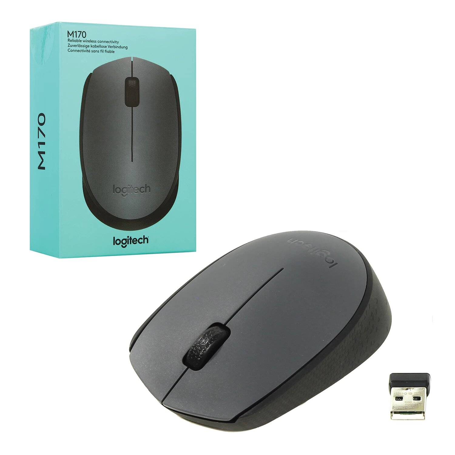 Мышь беспроводная LOGITECH M170, 2 кнопки + 1 колесо-кнопка, оптическая, черная