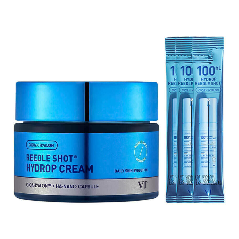 Набор с микроиглами и гиалуроновой кислотой VT Cosmetics Reedle Shot Hydrop Cream Set, крем 50 мл + бустер-сыворотка 2 мл • 3 шт.
