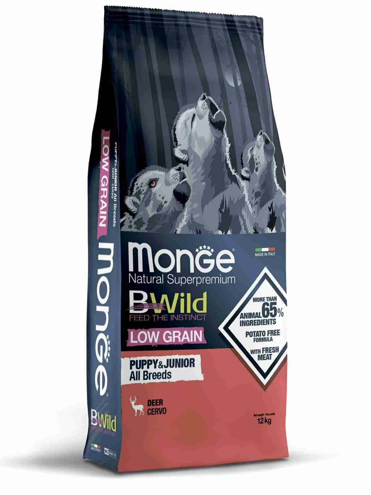 Monge Dog BWild LOW GRAIN Puppy & junior низкозерновой корм из мяса оленя для щенков всех пород 12 кг