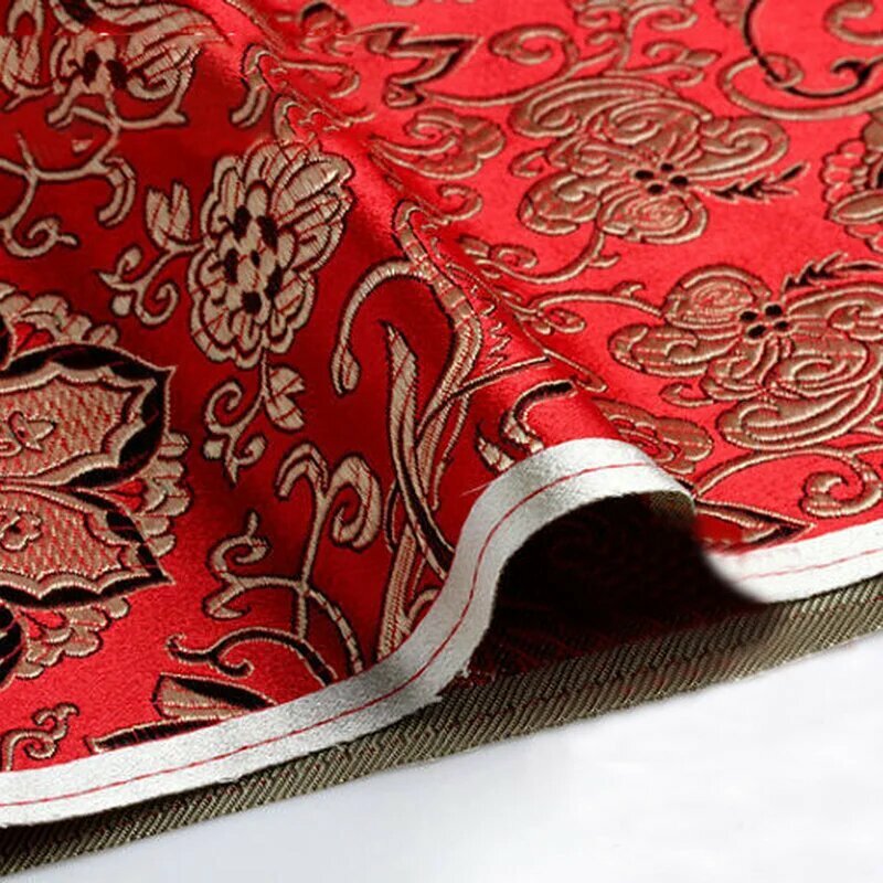 Дамасская жаккардовая парча, ткань лотоса, хлопок, полиэстер, 75 см Красный, 200x75cm, 01