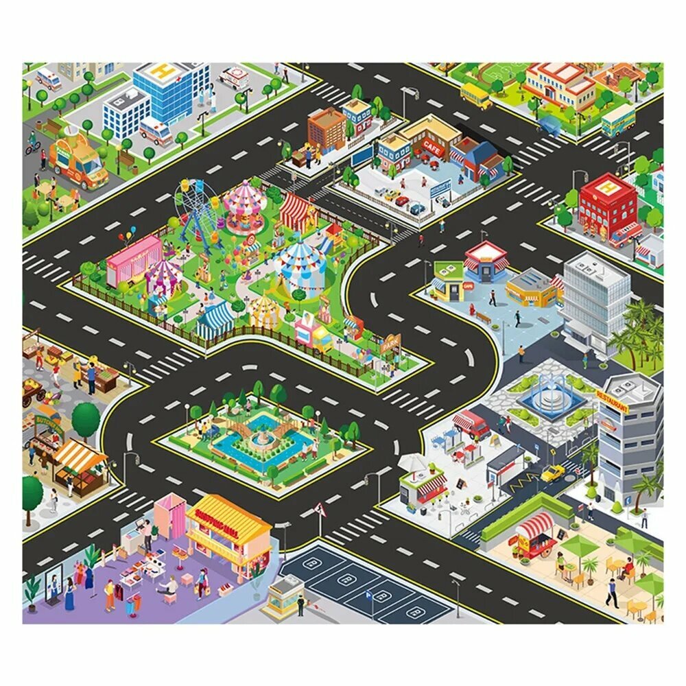 Коврик для игр с дорожной разметкой для детей, нетканый материал, 80x70 см, много тематических карт парковки