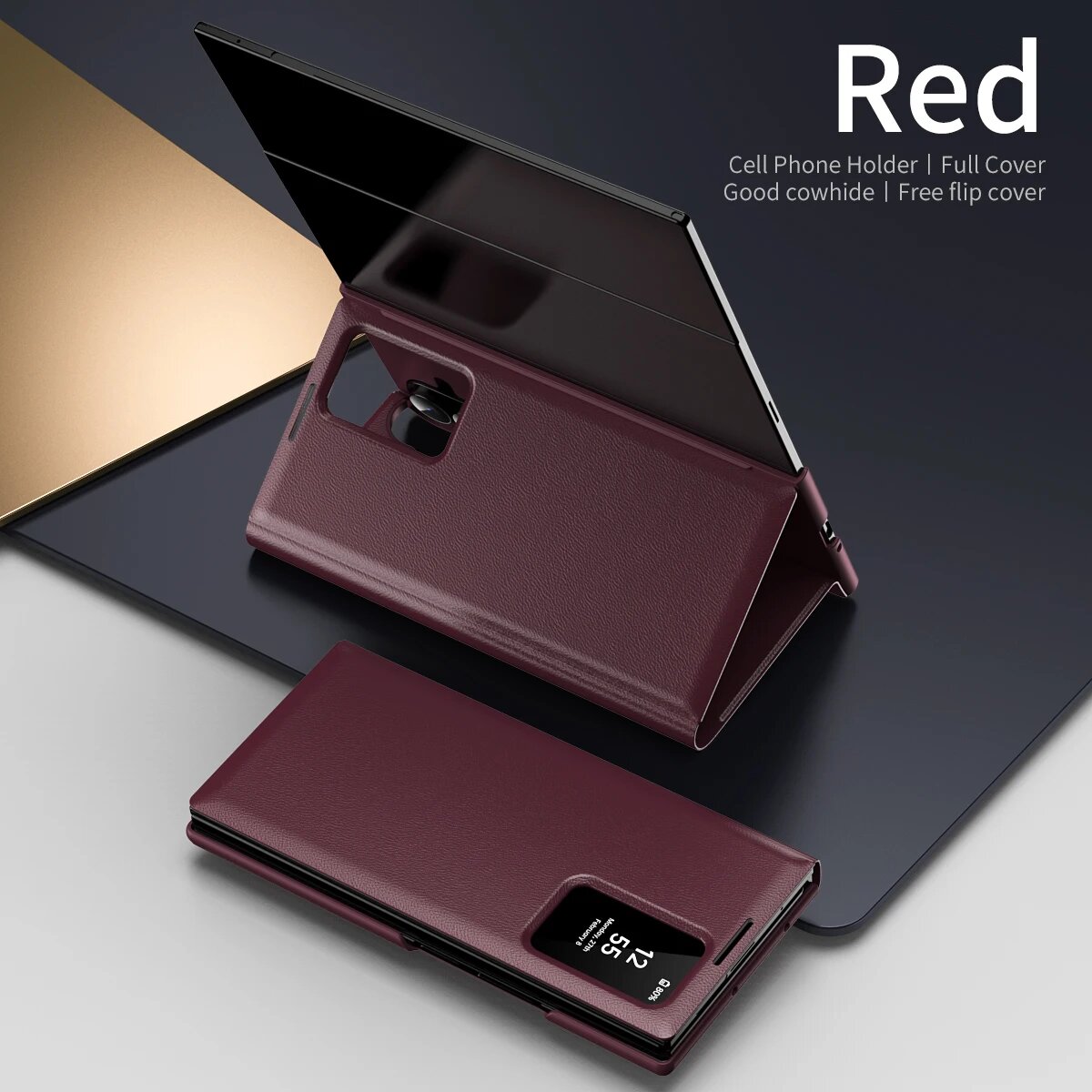Чехол для Samsung Galaxy Z TriFold, роскошный защитный чехол из искусственной кожи с Красный, red