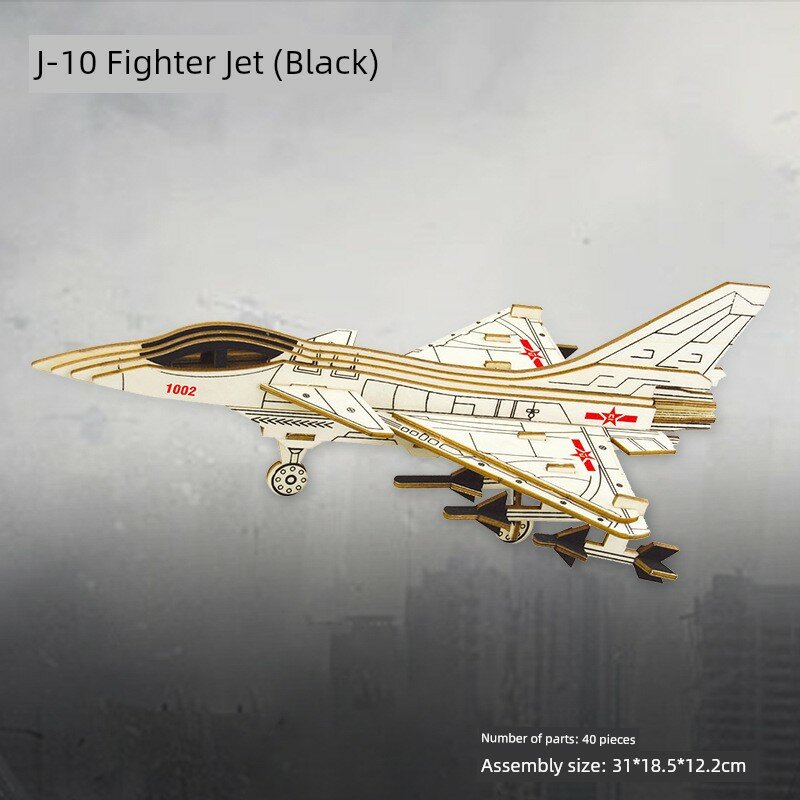 3D Деревянная модель истребителя J-10: Ручная сборка образовательной игрушки для детей