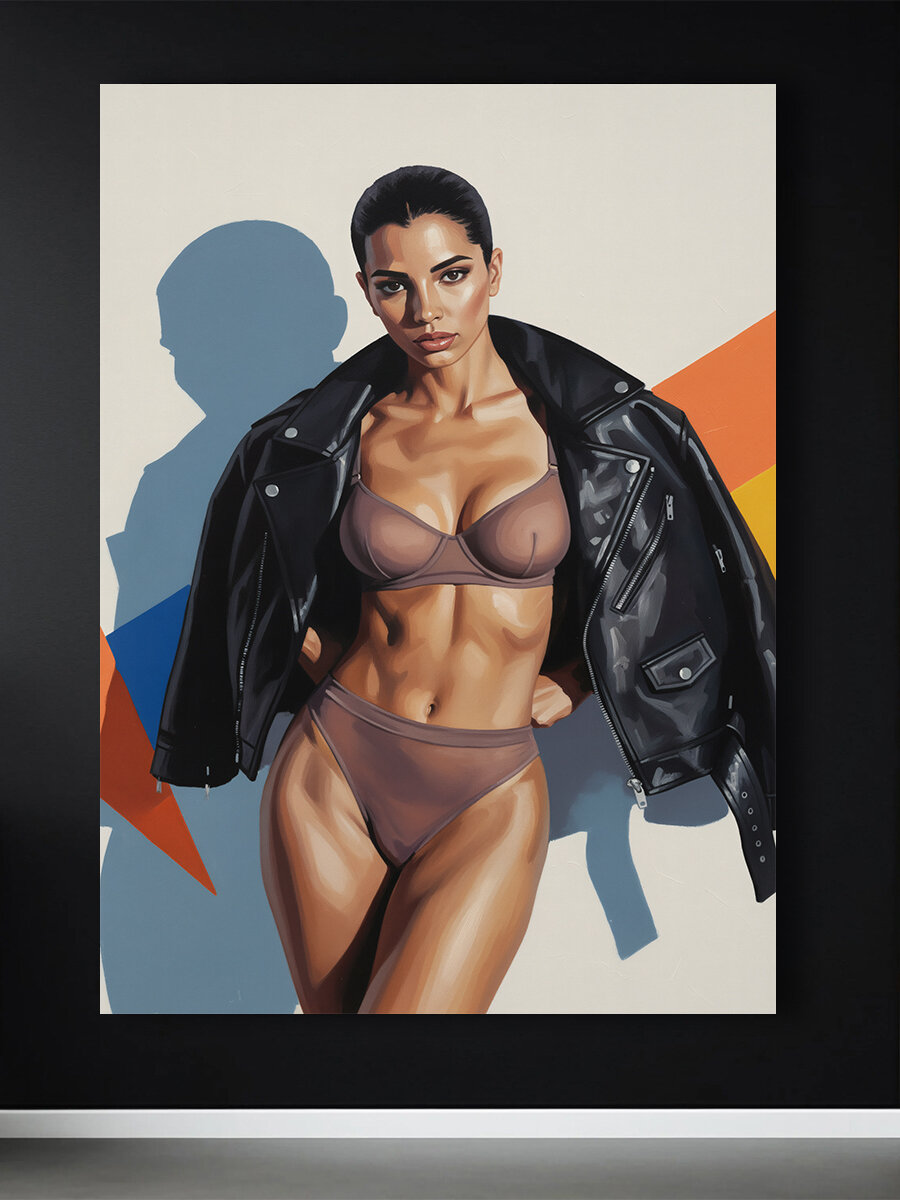 Картина интерьерная на стену - "Стильные девушки в купальниках, бикини, яркий дизайнерский арт на стену в спальню для мужчины" , 60х80 см.