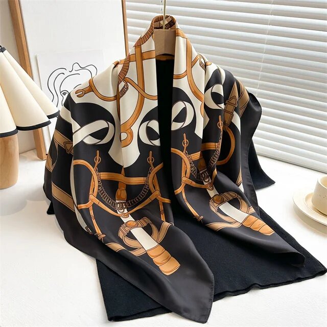 Квадратный шарф 90*90 см, саржевый шелковый шарф, женские шали и накидки на голову, роскошные шарфы для волос с принтом дерева, хиджаб, бандана, пашмина