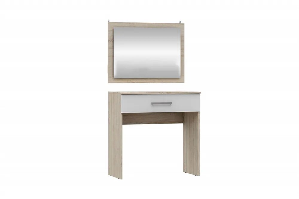 Туалетный стол с зеркалом, 1 ящик, трюмо, столик в ванную, спальню, Мартина, 80х81.6х43 см, ЛДСП, Дуб Сонома / Белый