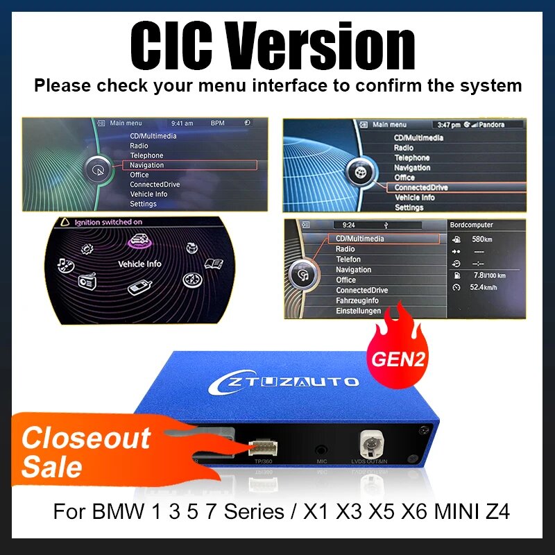 Беспроводной CarPlay для BMW 1, 2, 3, 4, 5, 7 серии E70 F10 X1 X3 F25 F26 F48 MINI X4 X5 X6 F56 F15 Android Auto AirPlay Mirror Link GEN2-CIC