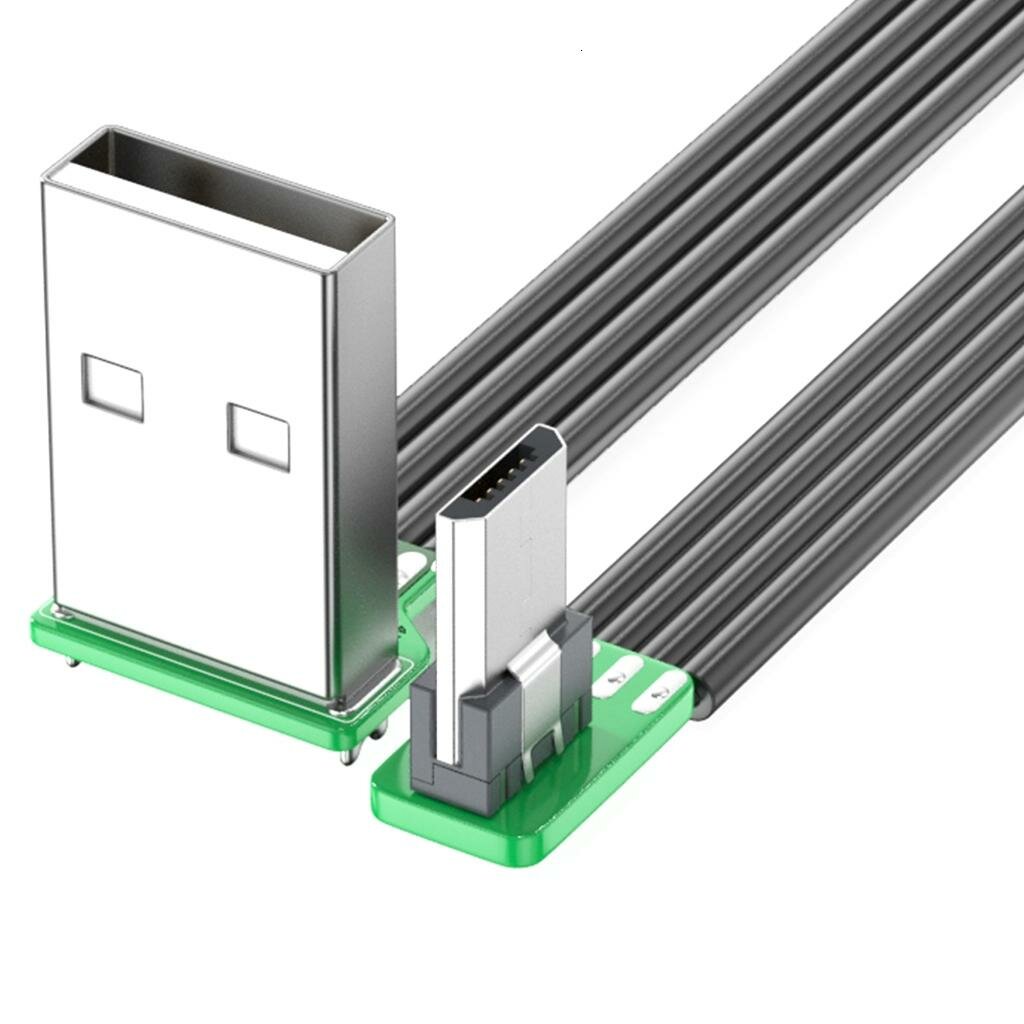 Угловой кабель USB 2.0 — micro-USB 90 градусов, 0.5m - Подключенный USB