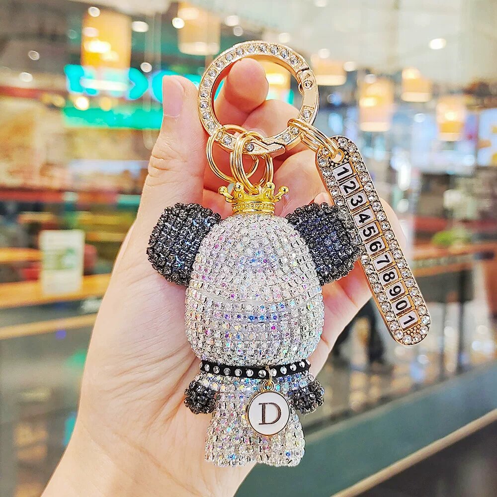 Мультяшный брелок для ключей в виде сидящего медведя, полностью инкрустированный стразами, креативный брелок-подвеска с