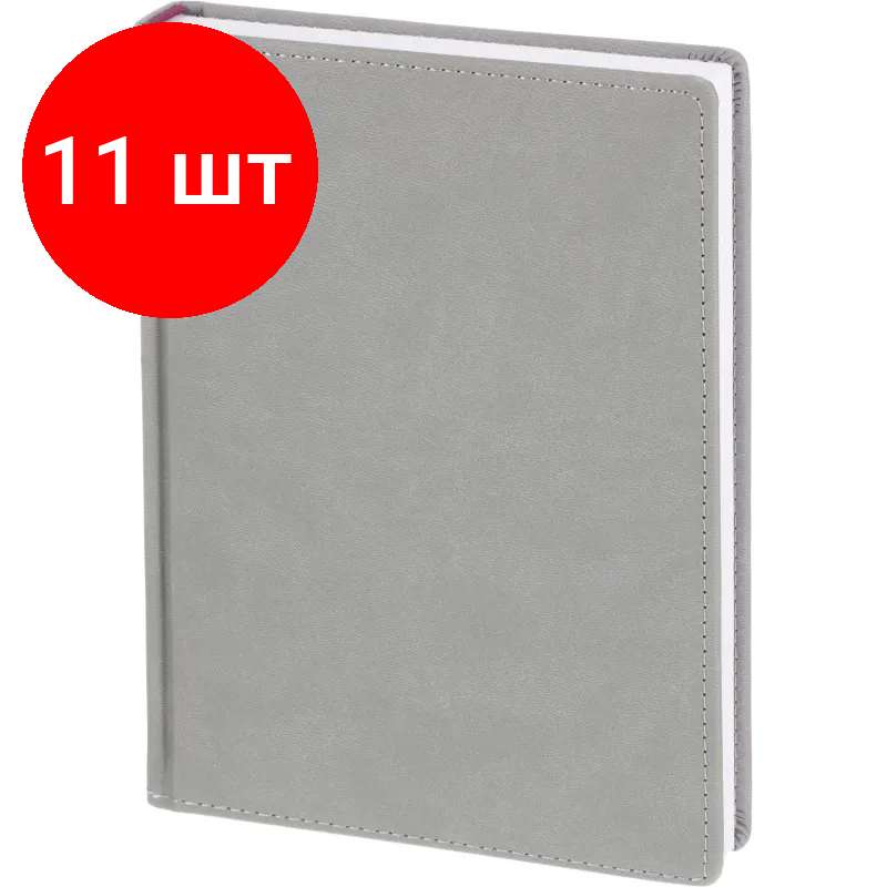 Комплект 11 штук, Ежедневник недатированный А5+, 136л, VELVET светло-серый 3-115/28