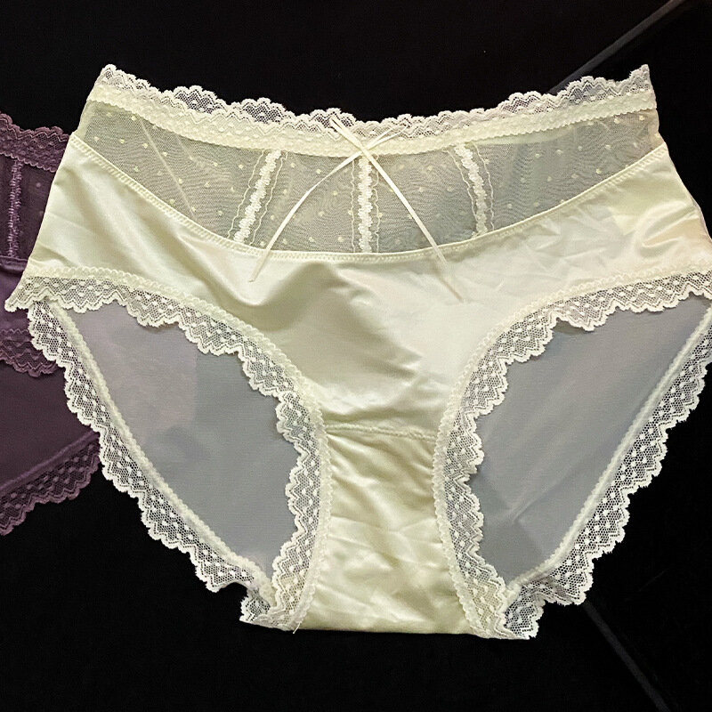 Сладкая встреча* Сатиновые кружевные нежные трусики, обтягивающие бедра, милый стиль чистого желания, плюс размер, хлопковые трусики для женщин