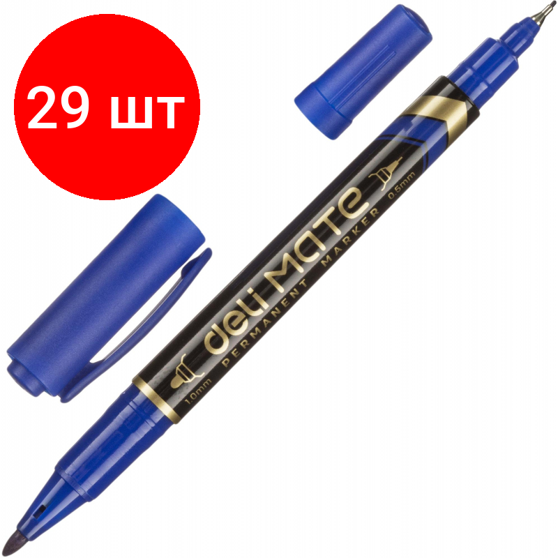 Комплект 29 штук, Маркер перманентный двусторонний Mate, толщина линии 0.5-1 мм, синий