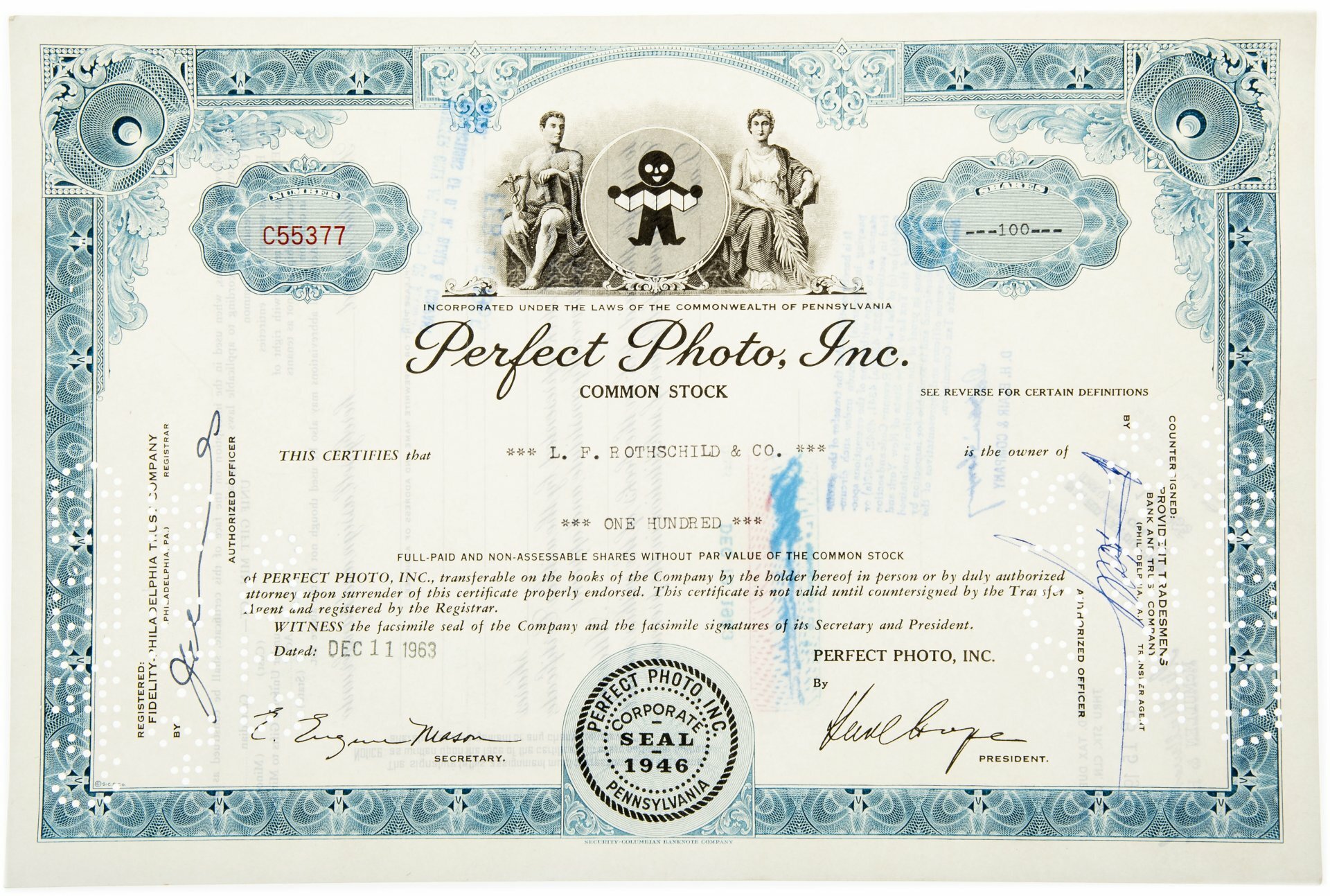 Акция США Perfect Photo, Inc 1963- 1965 гг