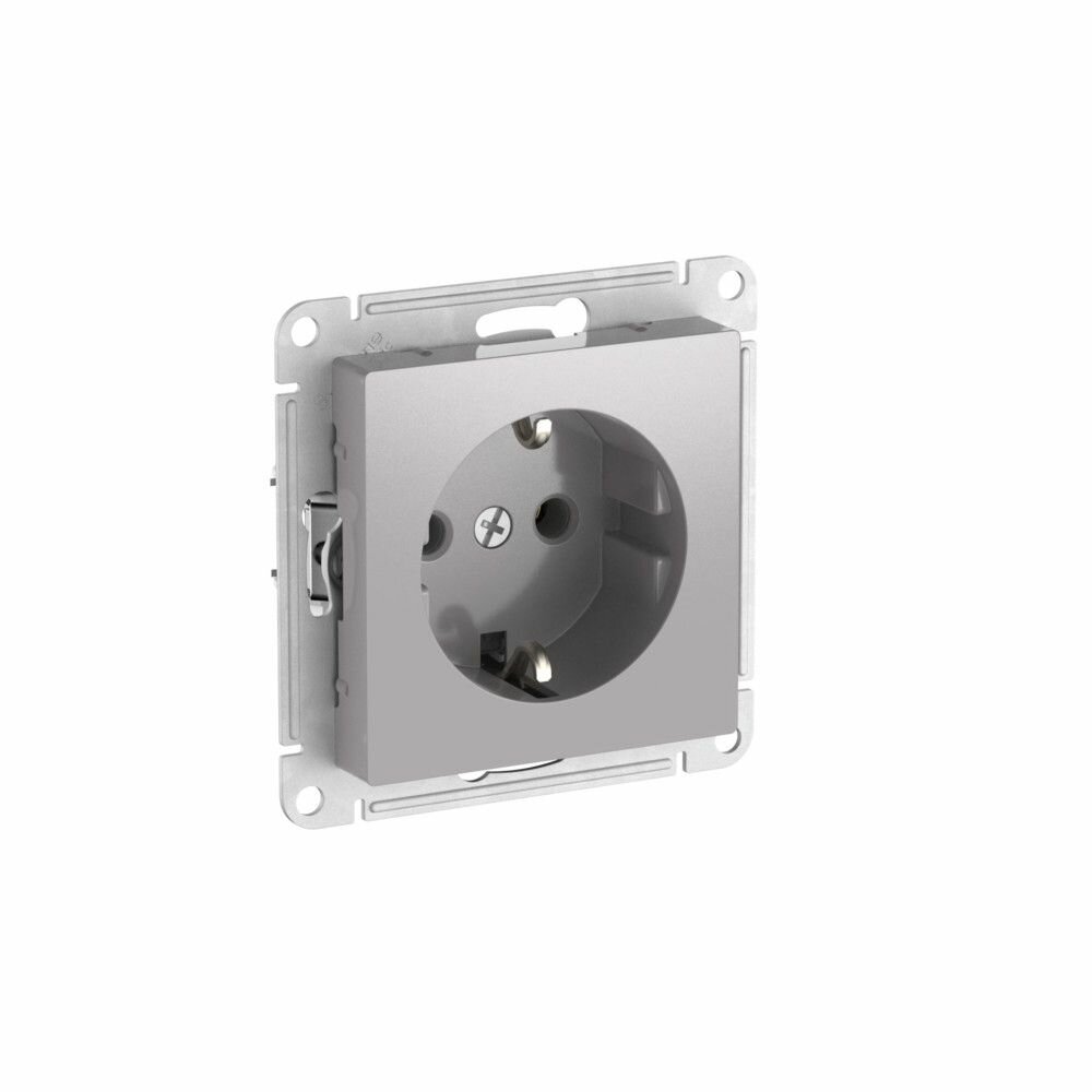 Розетка Systeme Electric ATLASDESIGN с заземлением, 16А, мех, быстрозажим. клем, Алюминий ATN000343S